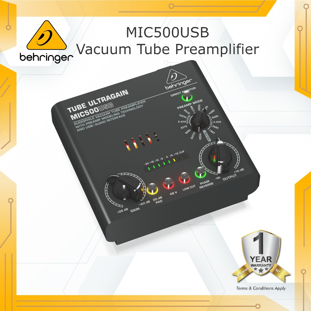 BEHRINGER ULTRAGAIN MIC500USB Audiophile Vacuum Tube Preamplifier with ...