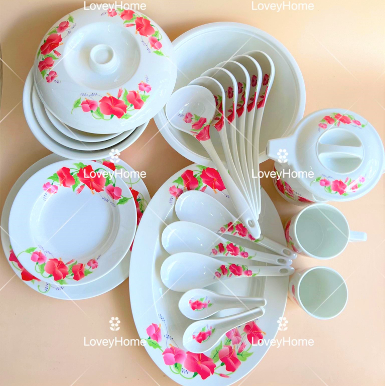 Melamine Bunga Raya Dinner Set Plate Bowl Spoon Cup Jug Pinggan Mangkuk ...