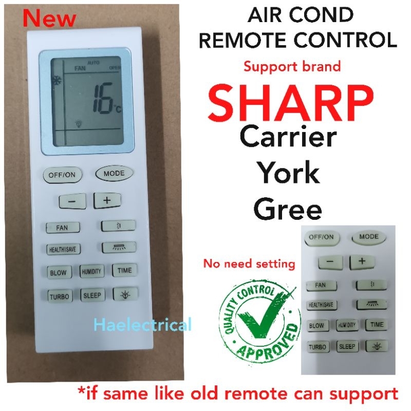 SHARP CARRIER YORK GREE air cond remote control (new) | Shopee Malaysia