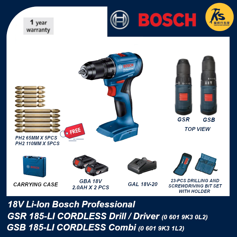 BOSCH 18V GSR 185-LI | GSB 185-LI Cordless Drill/Driver & Combi Professional ( 0 601 9K3 0L2 ...