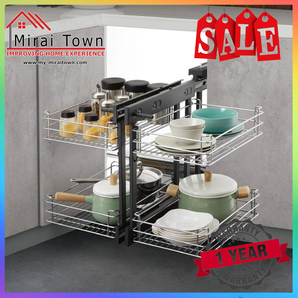 MIRAI Magic Corner Base Cabinet Kitchenware Storage Full Extension Corner Cabinet Pull-Out ...
