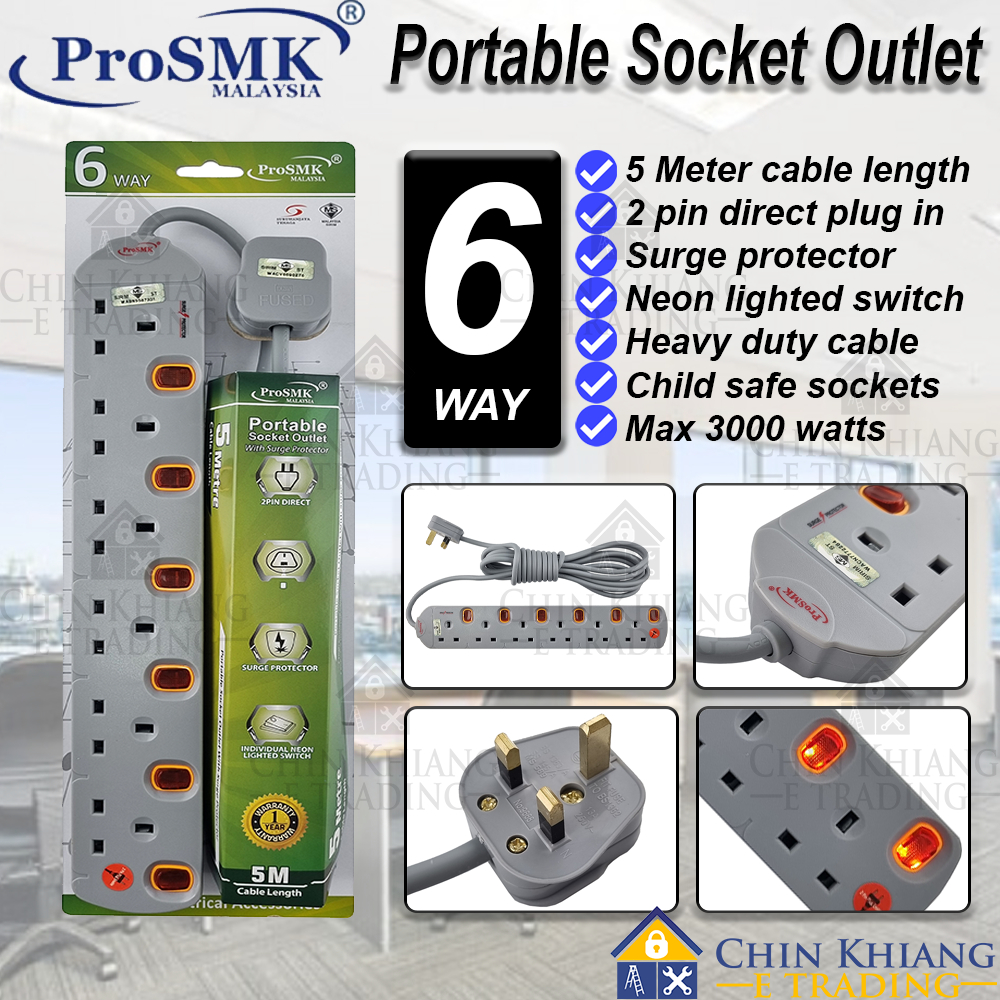 ProSMK Portable Socket Outlet Extension Plug with Surge Protector SIRIM ...