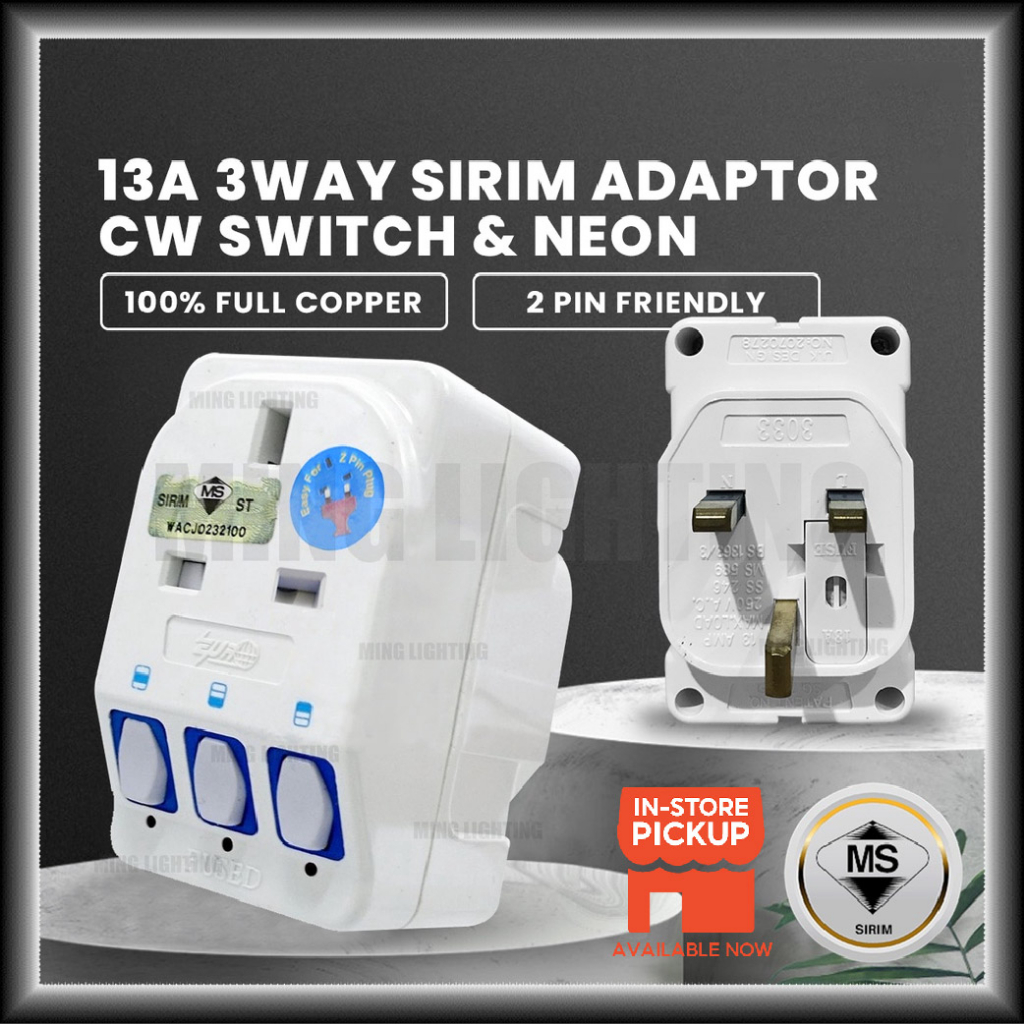 Sirim 13a 3 Way Multiple Adapter 3 Pin Socket Plug Individual On Off
