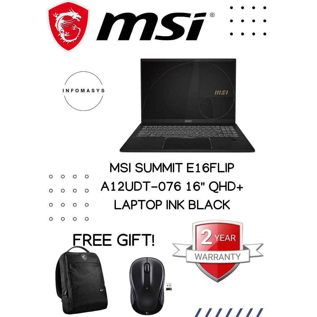 MSI Summit E16Flip A12UDT-076 16" QHD+ Laptop Ink Black | Shopee Malaysia