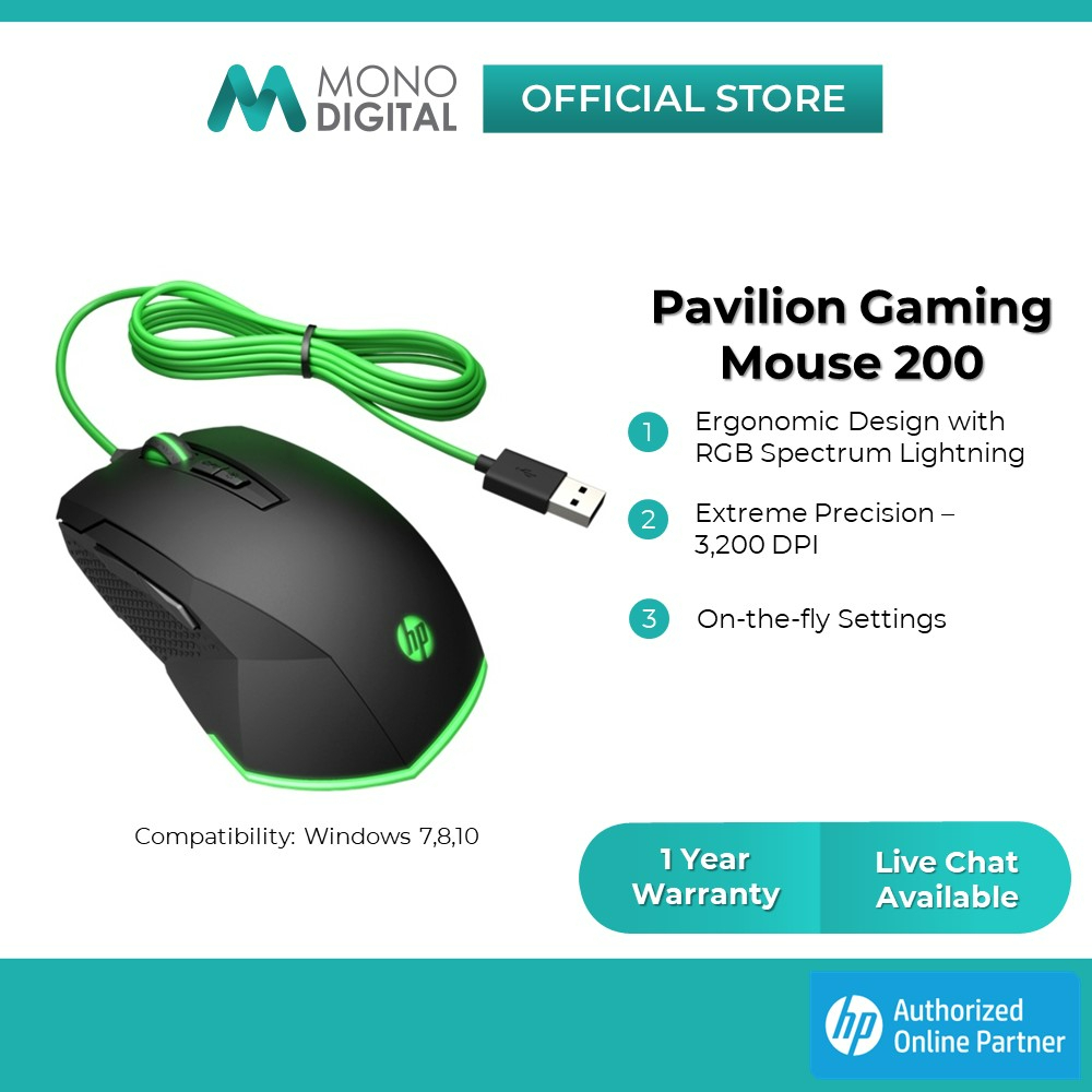 HP Pavilion Gaming Mouse 200 - Wired USB 3200 DPI Pixart Optical Gaming ...