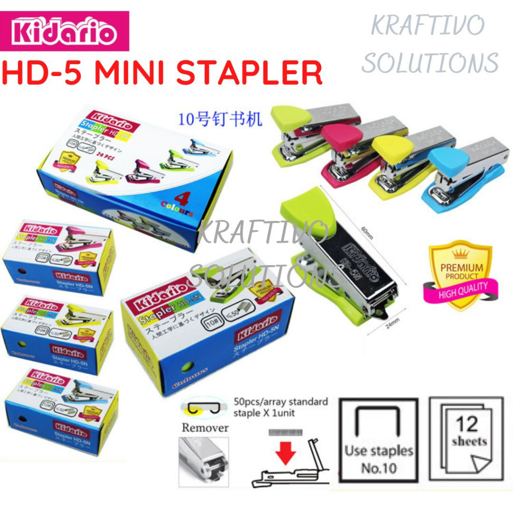 [ STAPLER ] KIDARIO BRAND Stapler HD-10 / HD-5 MINI STAPLER / HD-55 3 ...