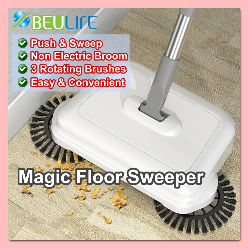 BEULIFE Hand Push Magic Broom Sweeper Floor Spin Brush Broom Microfiber ...