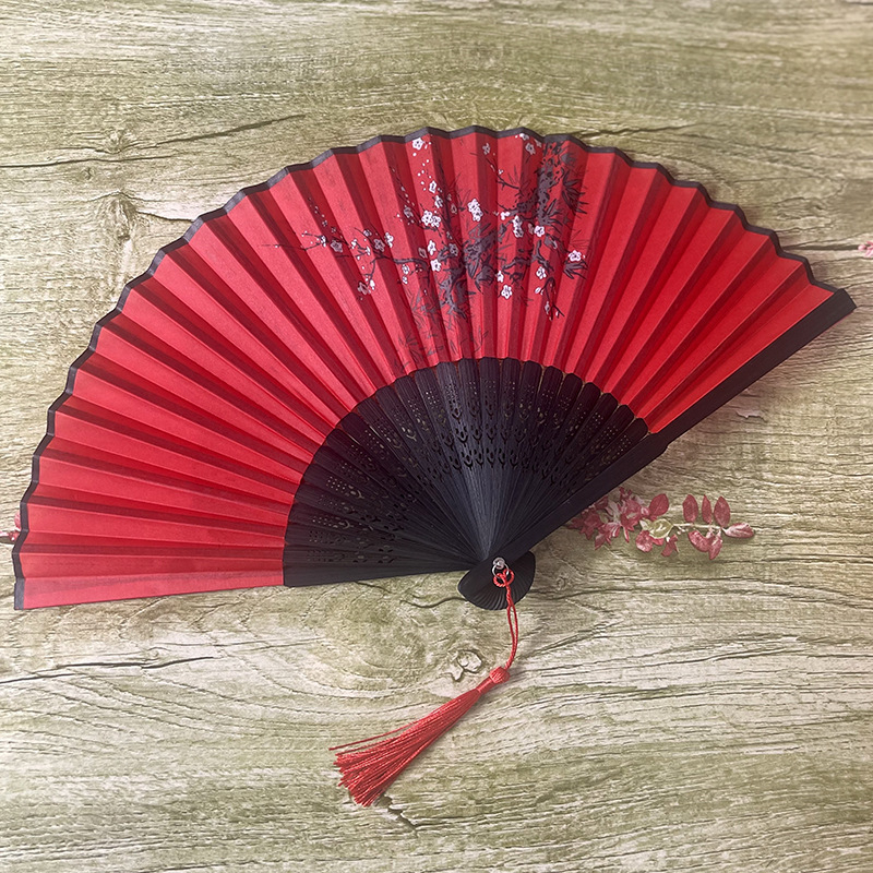 Elegant Floral Black Bamboo Hand Fan Kipas Tangan Lipat Buluh Corak ...