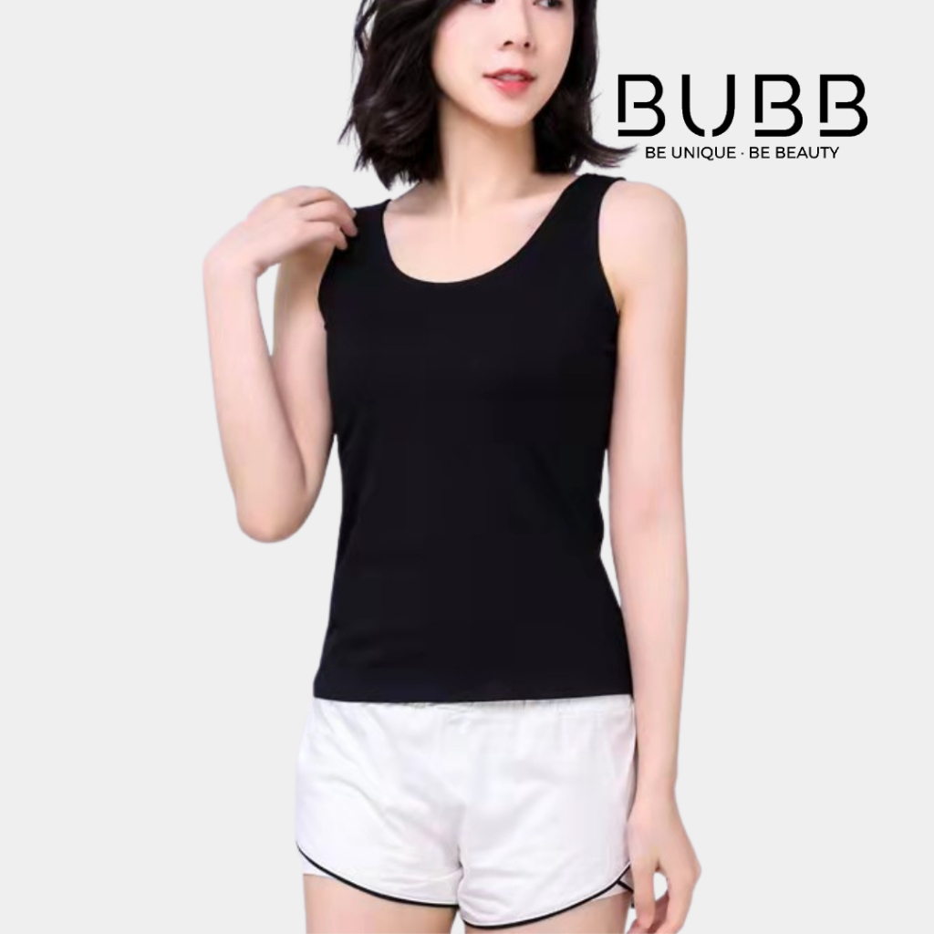 Thick Straps Camisole Soft Cozy Sleep Top Blk White Comfort Breathable Innerwear 内搭小背心 (BUBB ...