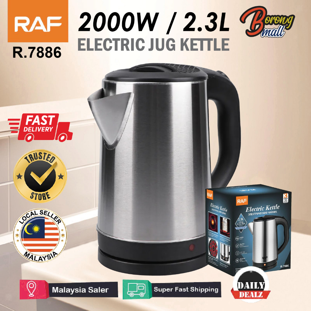RAF 2.3L Cordless Electric Jug Kettle 2000W Fast Boiling 360° Rotating ...