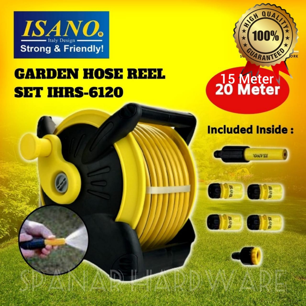 ISANO Hose Reel Set 15M 20M Outdoor Garden Hose with Accessories 1/2 ...