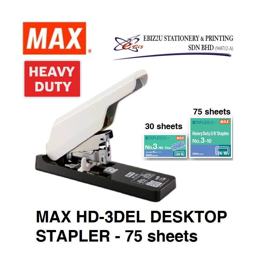 MAX HD-3DEL DESKTOP STAPLER - 75 sheets (stapler paper,Heavy Duty ...