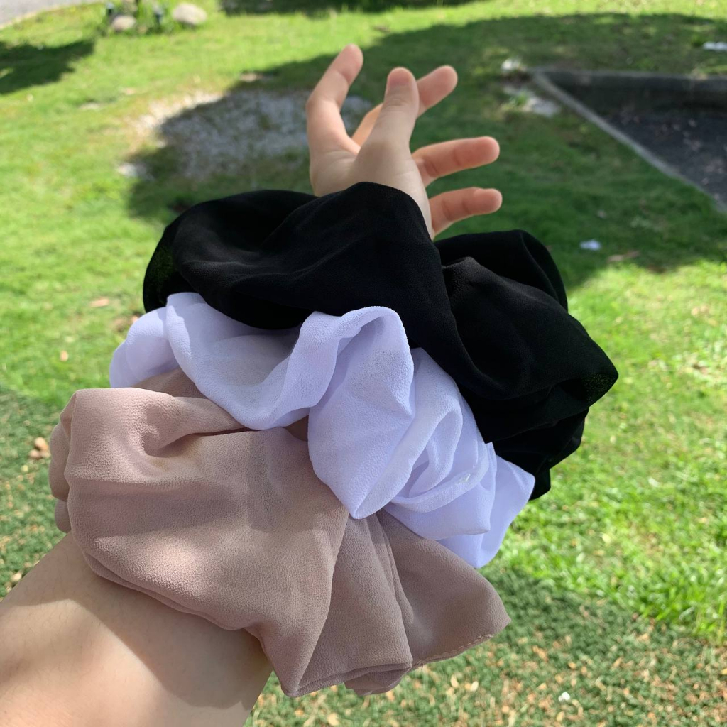 Sanggul Scrunchies Chiffon Ikat Rambut Hijab Tebal Muslimah Volumize ...