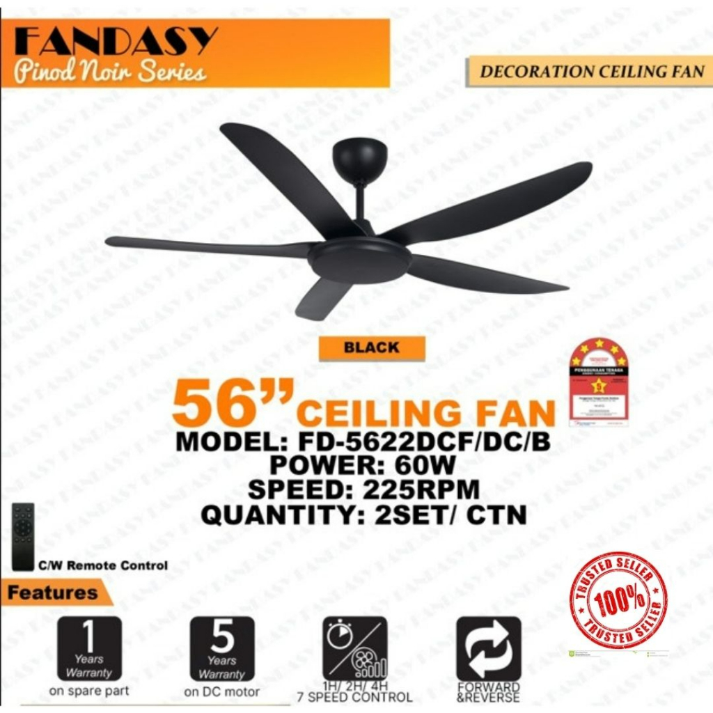 CEILING FAN 56 INCH 5 blade Remote control FANDASY (SILING FAN 56 INCH ...
