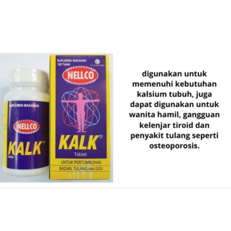 Calcium Kalk 100 tablet nellco / utk pertumbuhan badan tulang dan gigi ...