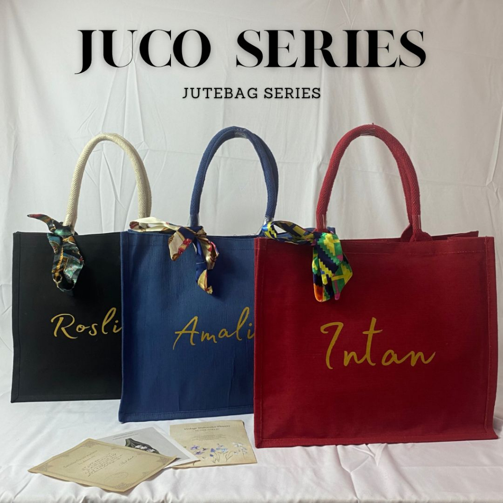 A3 large jutebag free Add Name & Twilly Jute Bag with Front Pocket JuteBag JudeBag Women Tote ...