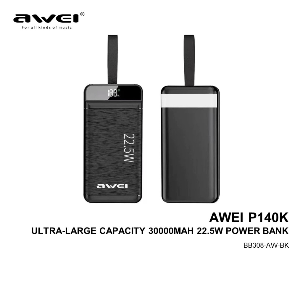 AWEI P140K ULTRA-LARGE CAPACITY 30000MAH 22.5W POWER BANK | Shopee Malaysia