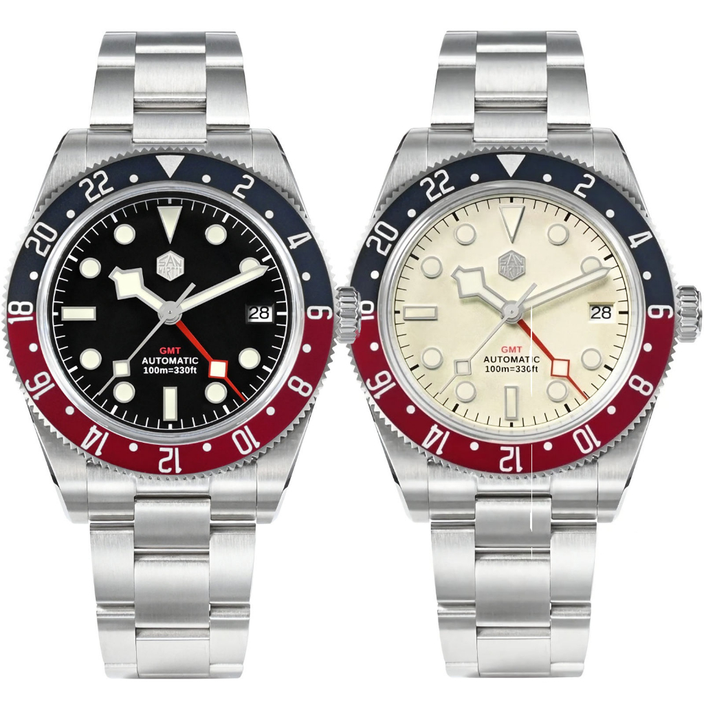 SAN MARTIN SN0109-G GMT NH34 Automatic Stainless Steel 39mm 10ATM Men's ...