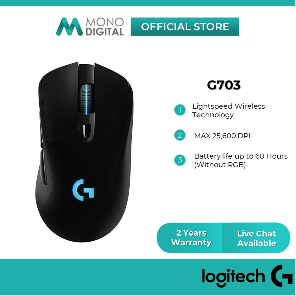 Logitech G703 Lightspeed Wireless Gaming Mouse W/Hero 16K Sensor/PowerPlay Compatible 910-005642 ...
