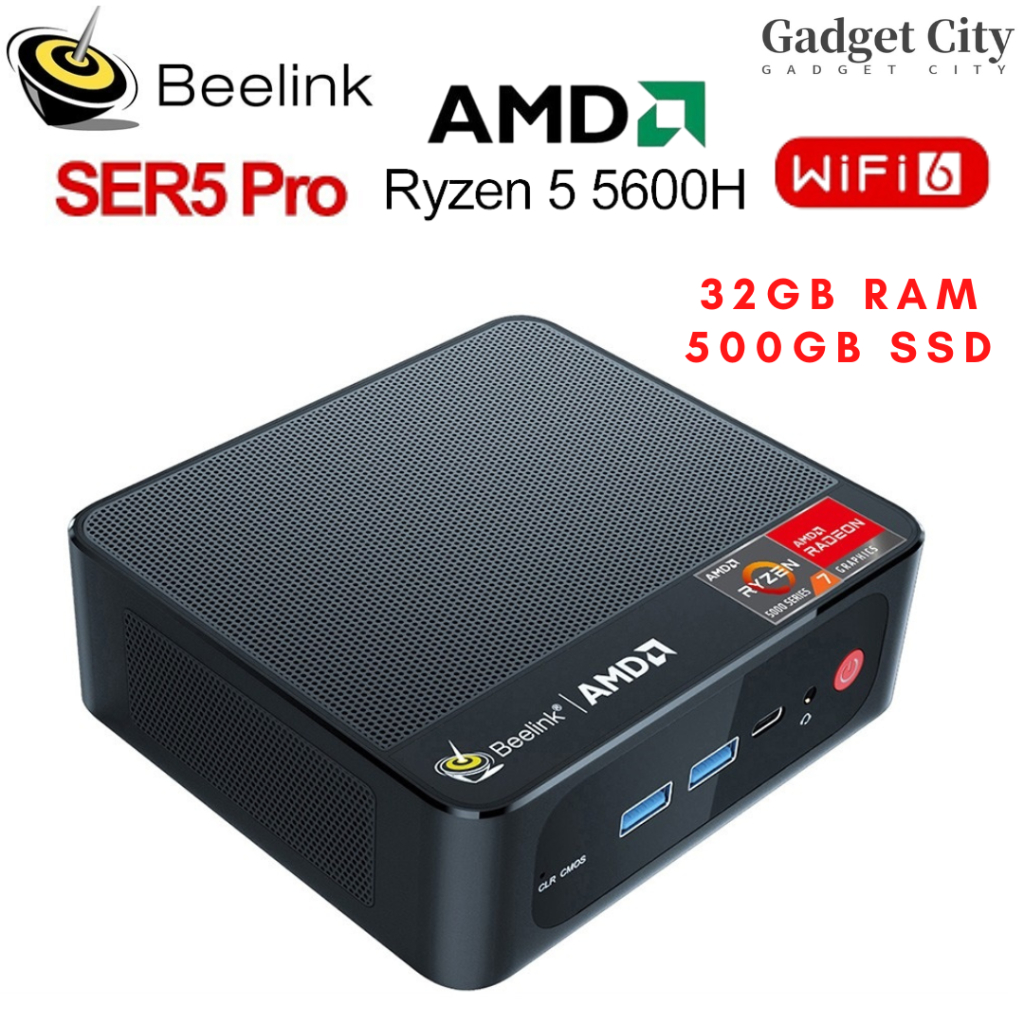Beelink SER5 Pro Mini PC AMD Ryzen 5 5600H Windows 11 Pro WiFi 6E 32GB DDR4 RAM 500GB NVME SSD ...