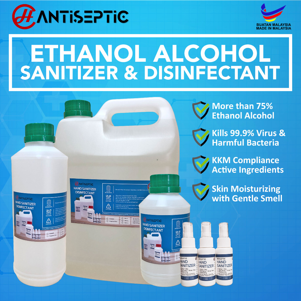 Ethanol Alcohol Hand Sanitizer 75% [1L - 5L] Hand Sanitizer / Rubbing ...