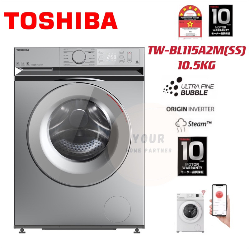 Toshiba Origin Inveter Front Load Washer Washing Machine 10.5KG TW-BL115A2M(SS) With Wi-Fi ...