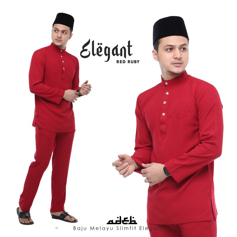 BAJU MELAYU SLIMFIT ELEGANT RED RUBY (FREE BUTANG) | Shopee Malaysia