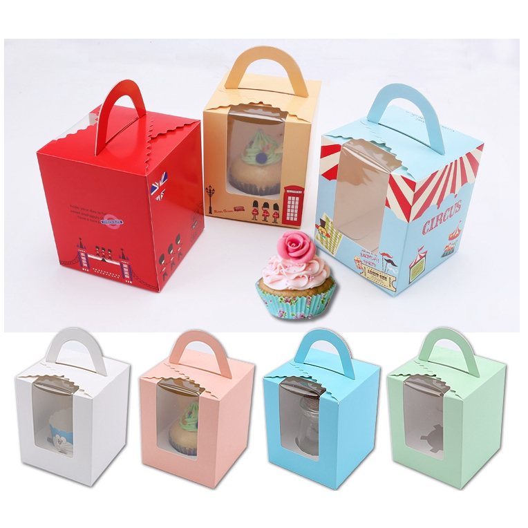 Muffin Cupcake Goody Window Paper Box Kotak Cup Cake Handle Inner ...