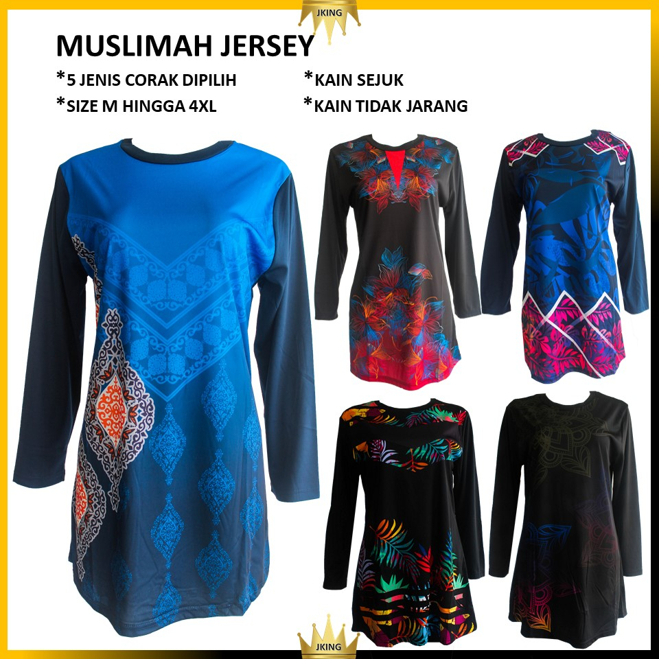 MUSLIMAH JERSEY DESIGN FLORA/BATIK PRINTING PEREMPUAN LENGAN PANJANG ...
