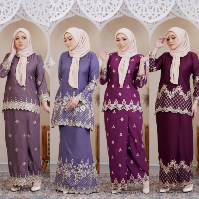 Purple Edition Kurung Moden Sulam Lace Songket Tenun Bunga Tabur S to ...