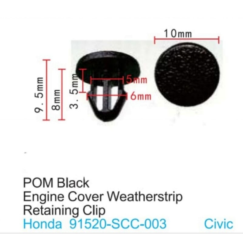 (10-Bijih)Jalur Cuaca Penutup Enjin Hitam POM Klip Penahan Honda 91520-SCC-003 Sivik | Shopee ...