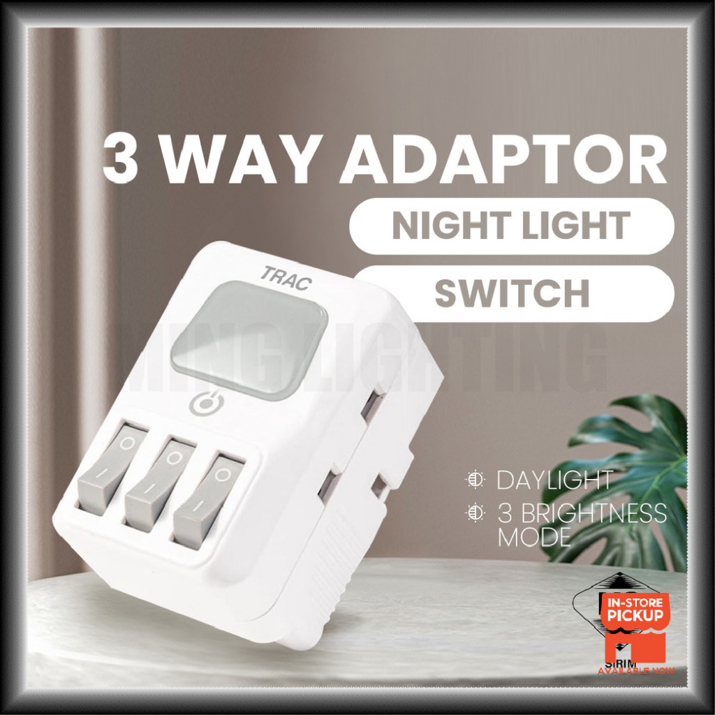 [SIRIM] TRAC 2in1 3 Way Multi Adaptor LED Night Light On Off Switch UK ...