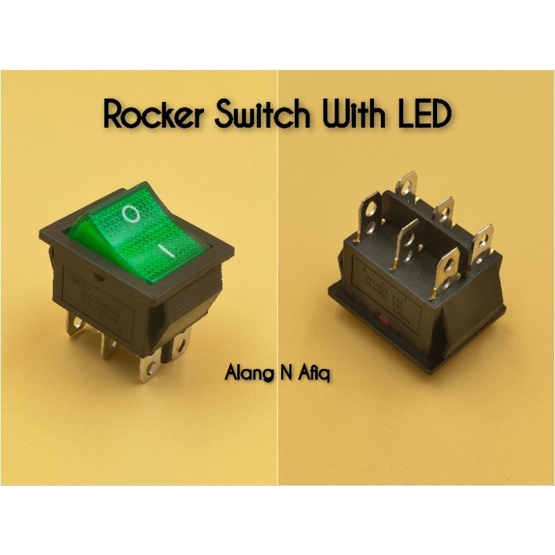 Rocker Switch With LED Light ON OFF. 4 / 6 Pin. Suis 16A 250V, Green N ...