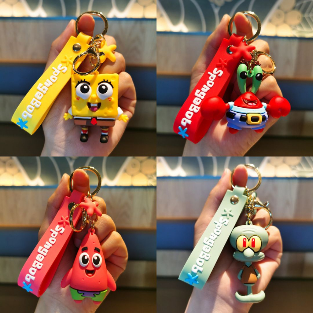 【YAJU!】3D SpongeBob Patrick Star Squidward Silicone Cartoon Keychain ...
