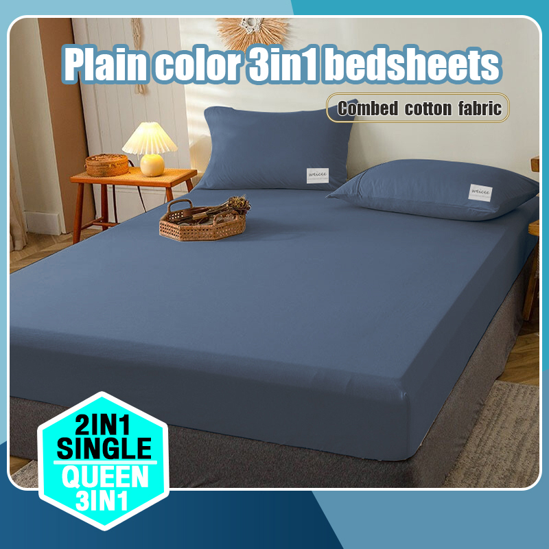 [Ready Stock]raya Premium plain bedsheet／Cadar Tilam Getah／ 3in1 Queen ...