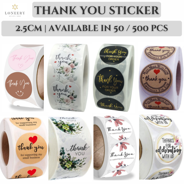 Thank You Sticker 25mm [50 pcs or 500 pcs] | Stiker Terima Kasih | Seal ...