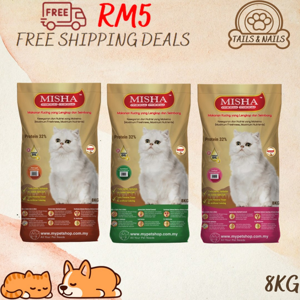 [Diskaun shipping RM5] Misha Cat Dry Food 8KG - (Seafood / Chicken ...