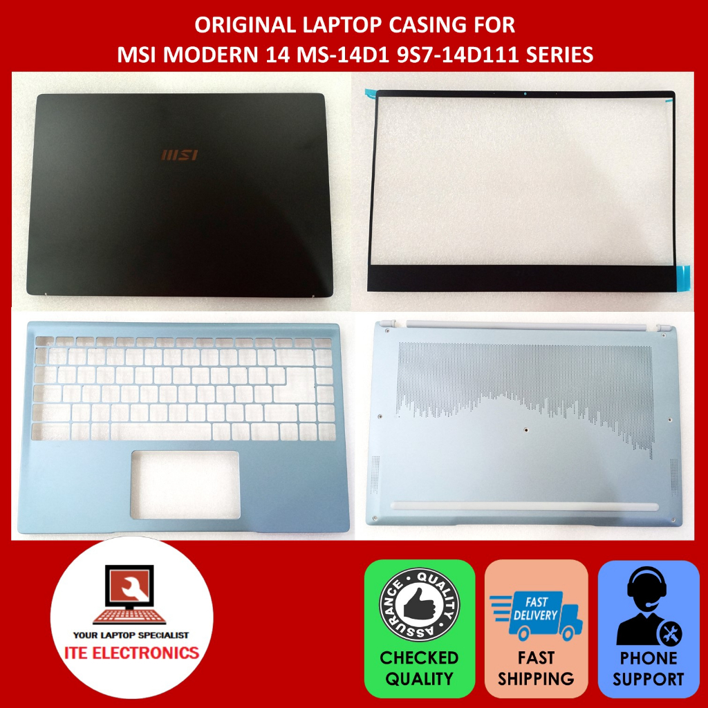 ORIGINAL MSI MODERN 14 MS-14D1 MS-14D3 B10RBSW/B10MW SERIES LCD FRONT CASE A/ BEZEL B/PALMREST C ...