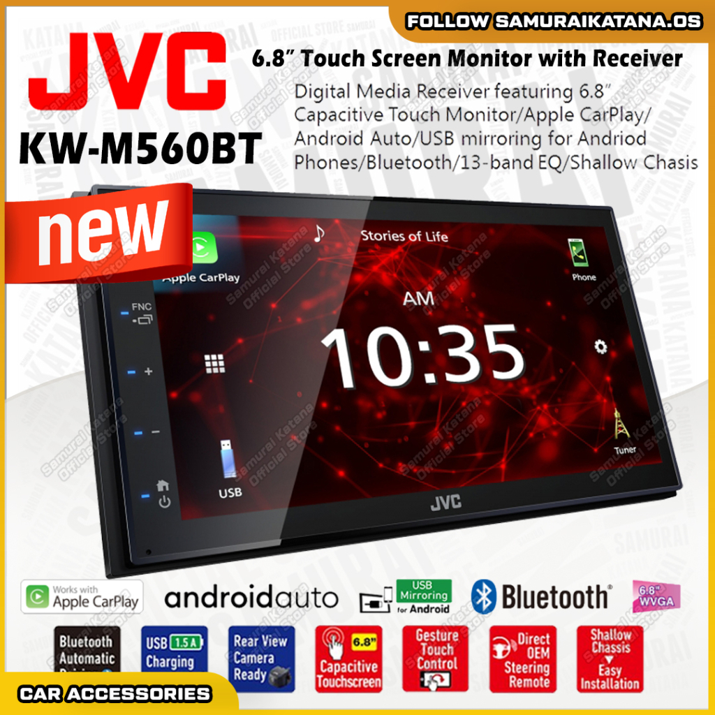 Original JVC KW-M590BT Digital Media Receiver 6.8" Capacitive Touch Monitor Double Din Can Apple ...