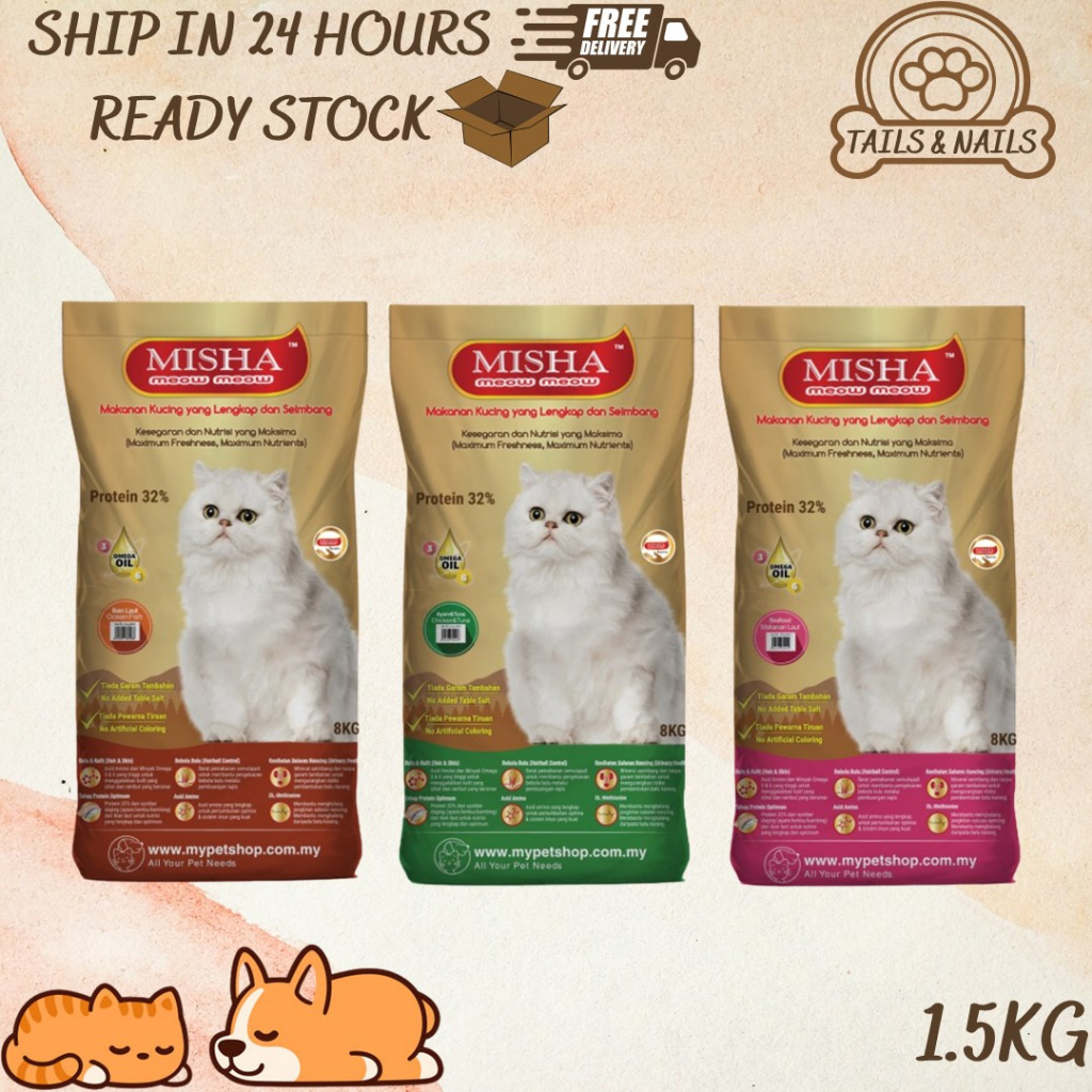 Misha Cat Dry Food 1.5KG - (Seafood , Chicken & Tuna , Ocean Fish ...