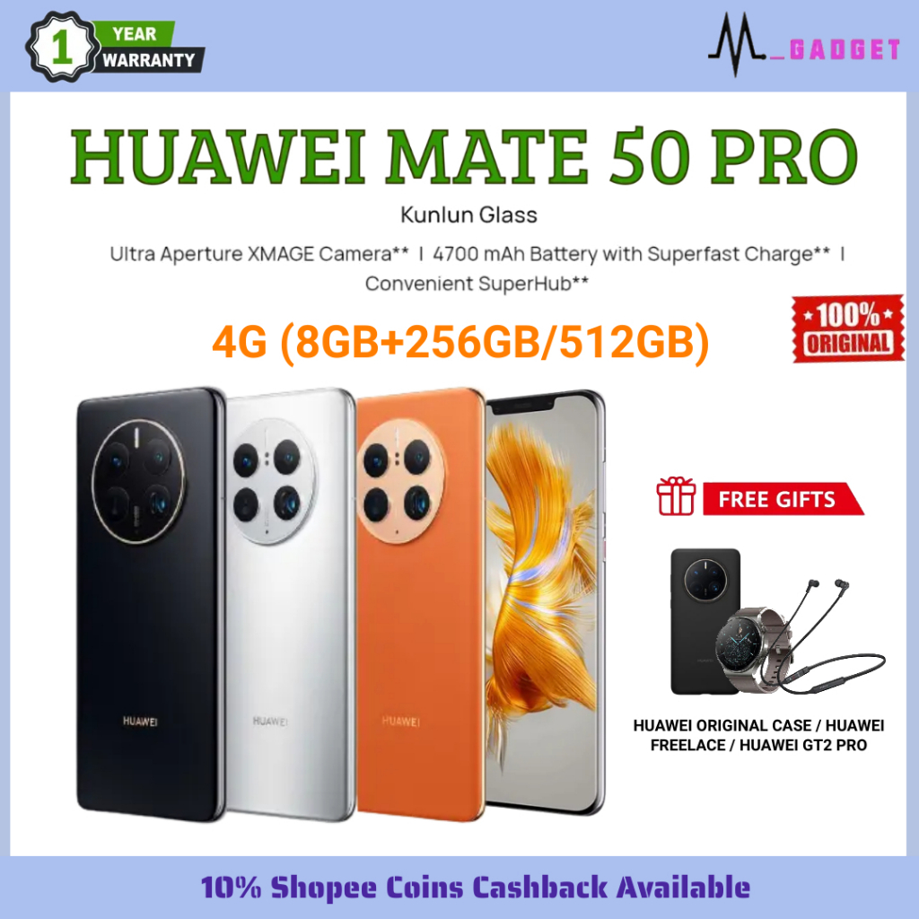 HUAWEI Mate 50 Pro KUNLUN GLASS [8GB RAM + 512GB ROM] | Ultra Aperture XMAGE Camera | 4700 mAh ...