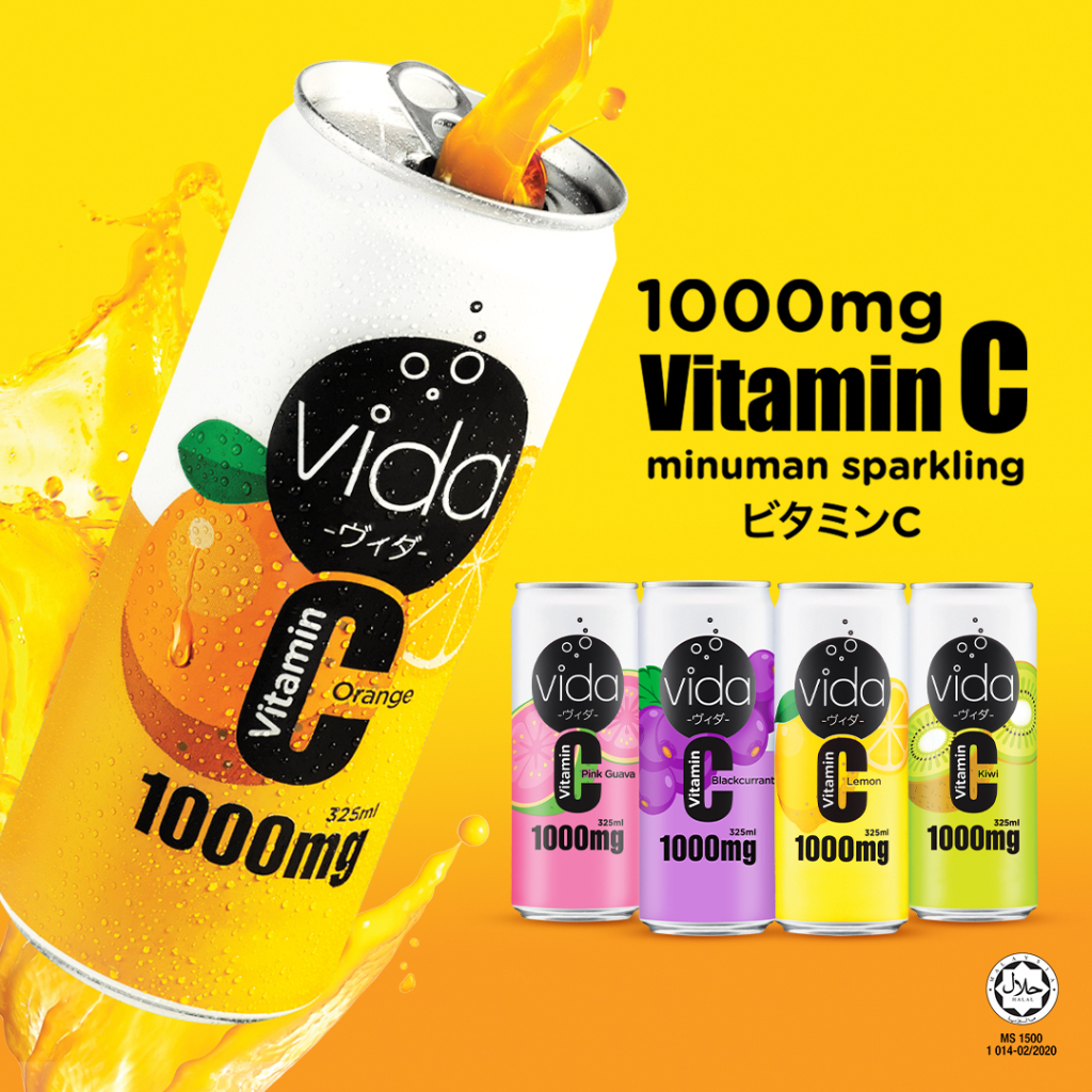 Vida Vitamin C - Orange/Lemon/Kiwi/Pink Guava/Blackcurrant (325ml x 24 ...