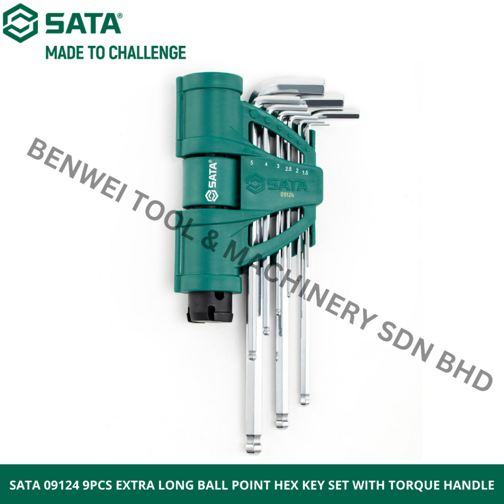 SATA 09124 9PCS EXTRA LONG BALL POINT HEX KEY SET WITH TORQUE HANDLE ...