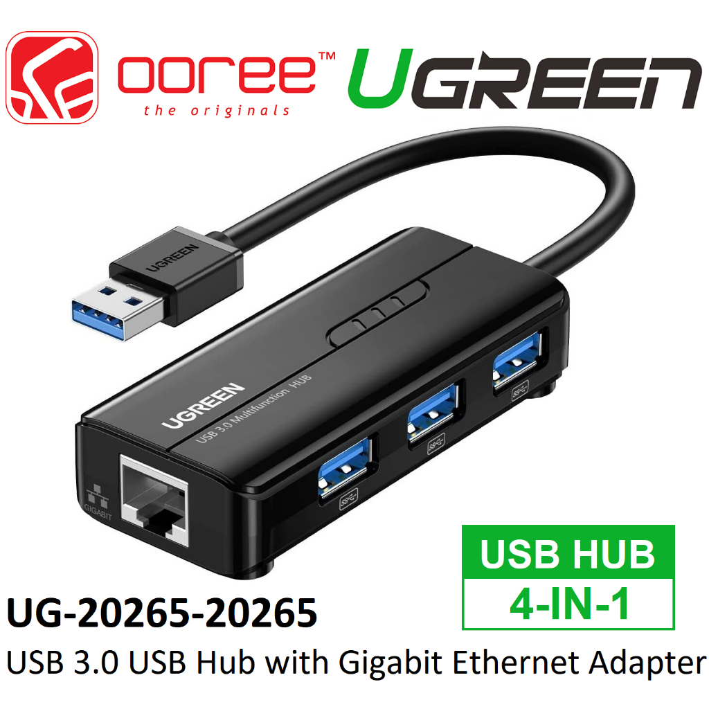 UGREEN 20265 4 IN 1 USB 3.0 USB HUB WITH GIGABIT ETHERNET NETWORK + USB ...