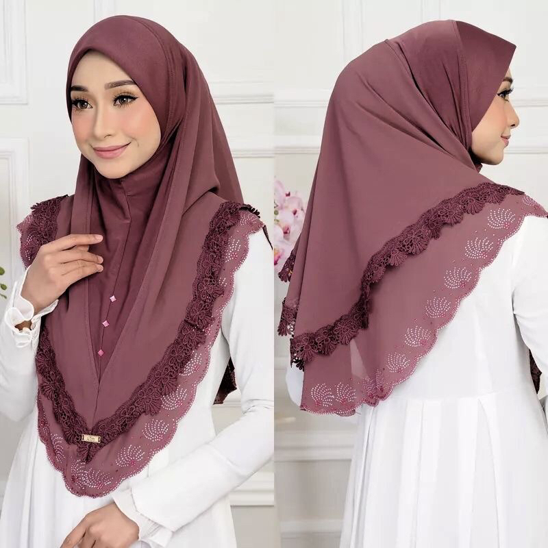 Tudung Sarung Lasercut + Lace + Batu | Size M | Tiada Dagu | | Shopee ...