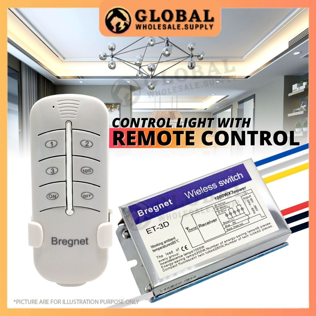 BREGNET 3 Way Lighting Remote Control Switch Wireless Receiver Lamp ...