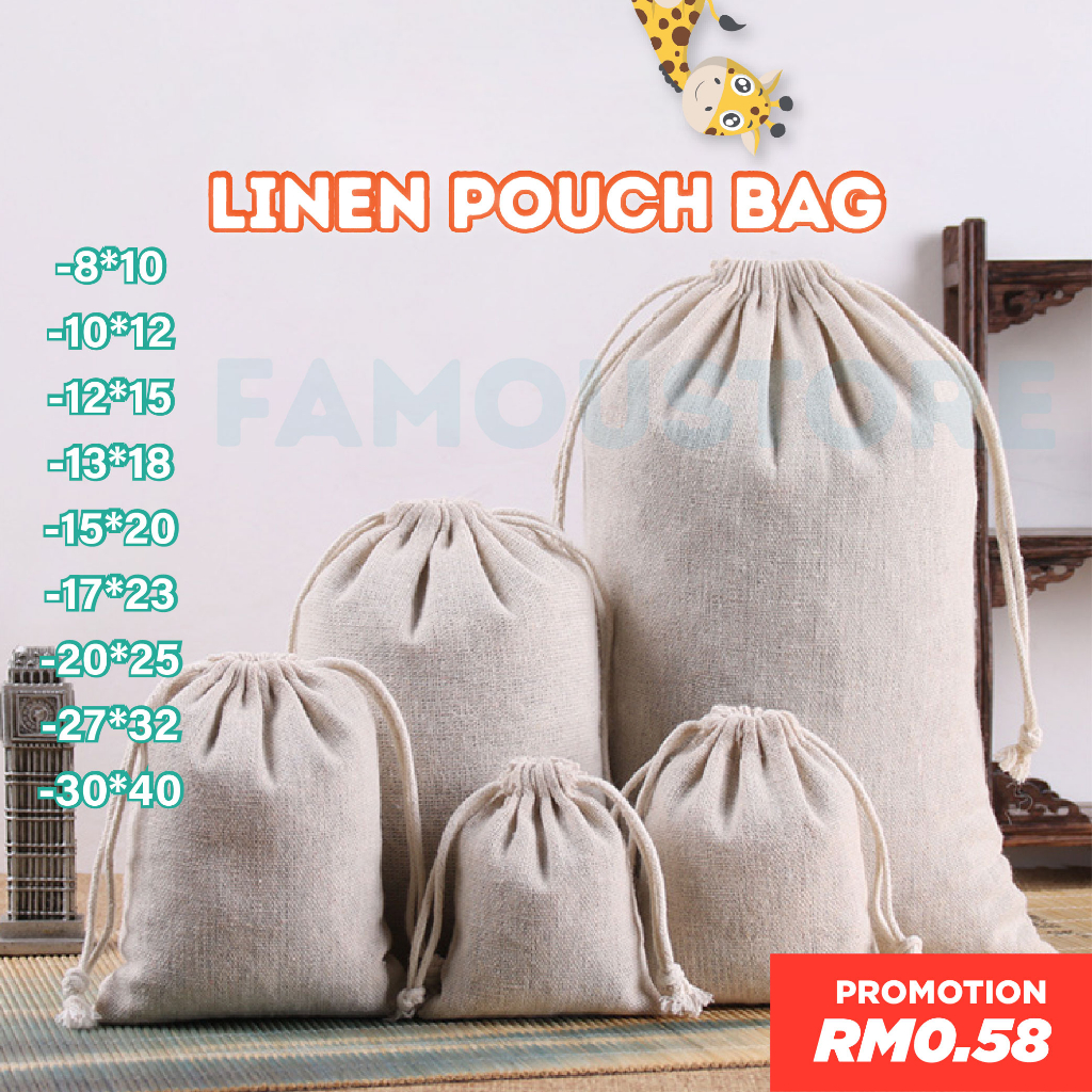 Pouch Bag Canvas Drawstring Bag Goodies Bag Gift Bag Doorgift Bag Linen ...