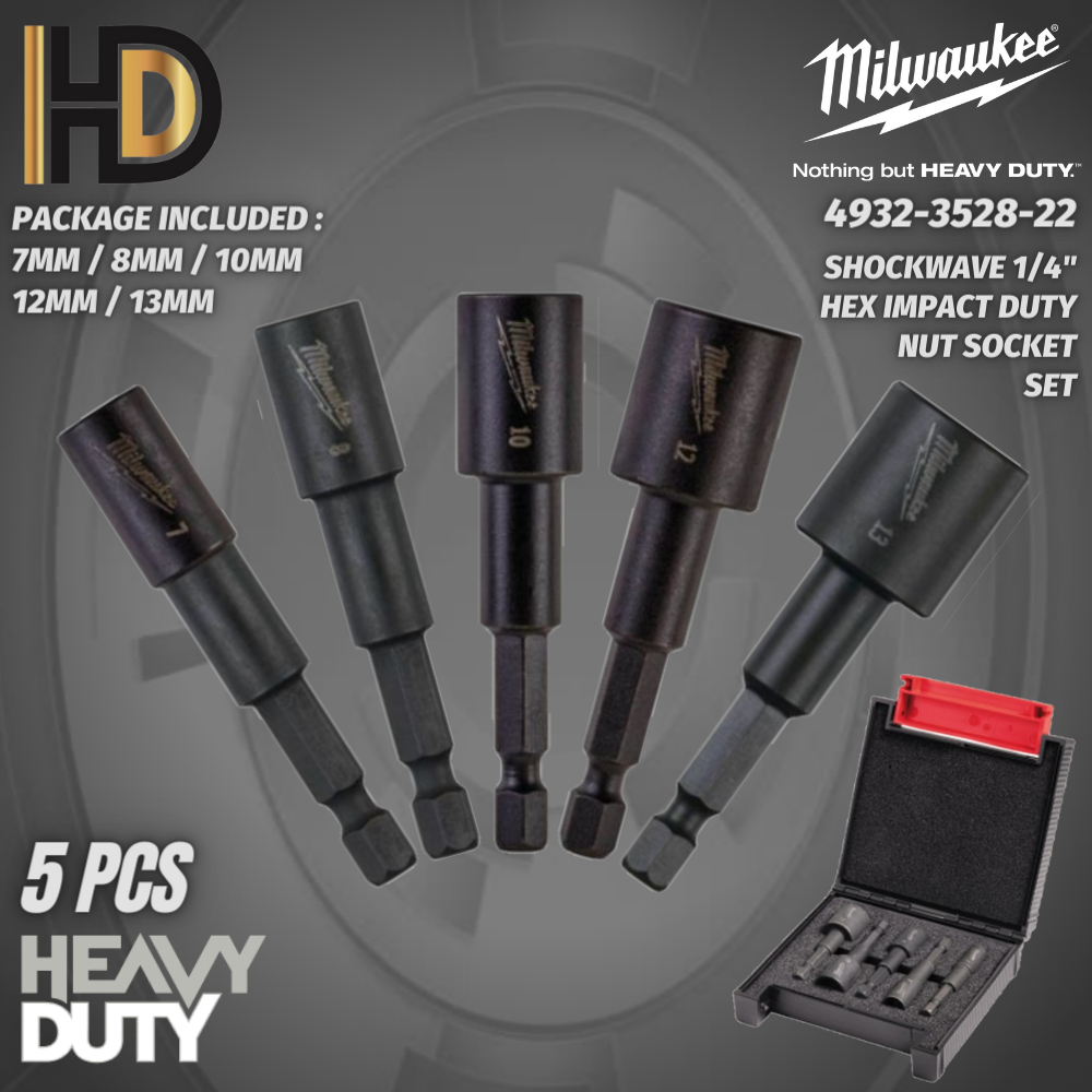 Milwaukee Shockwave 1/4" Magnetic Hex Impact Duty Nut Socket Set / 5 ...