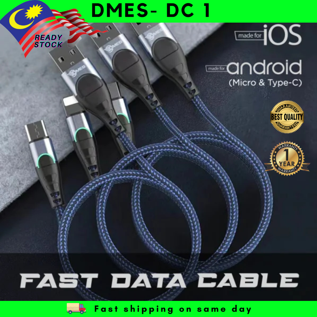 MOBILE CABLE DMES DC3 3A RGB Fast Charging Cable Micro Cable Phone Cable (READY STOCK) | Shopee ...