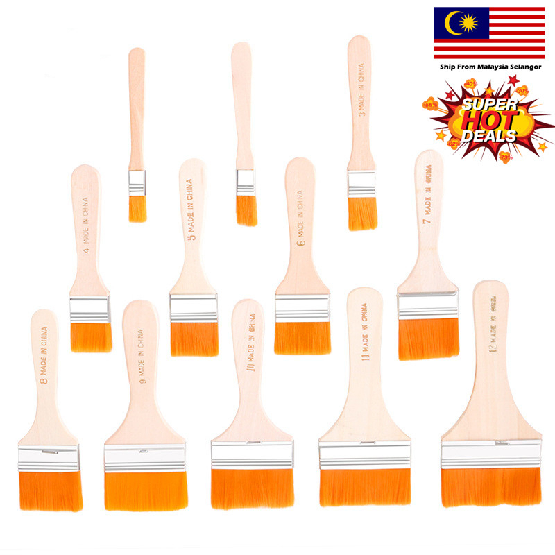 12 Size (Halal) Wood Soft Nylon Brush Paint Painting Berus Cat Kayu Nylon 油画尼龙板刷 笔刷 油画笔 油漆刷美术用品 ...
